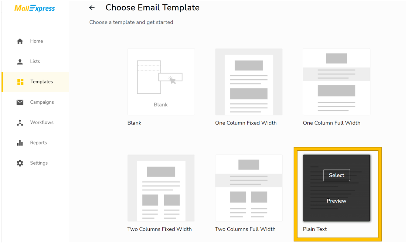Plain Text Editor MailExpress